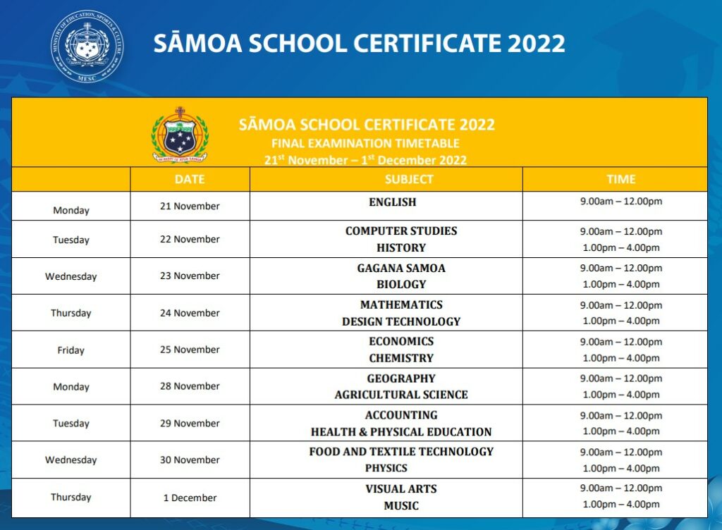 School Calendar & Timetables – Ministry of Education and Culture