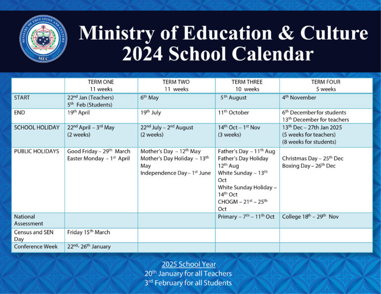 School Calendar – Ministry of Education and Culture