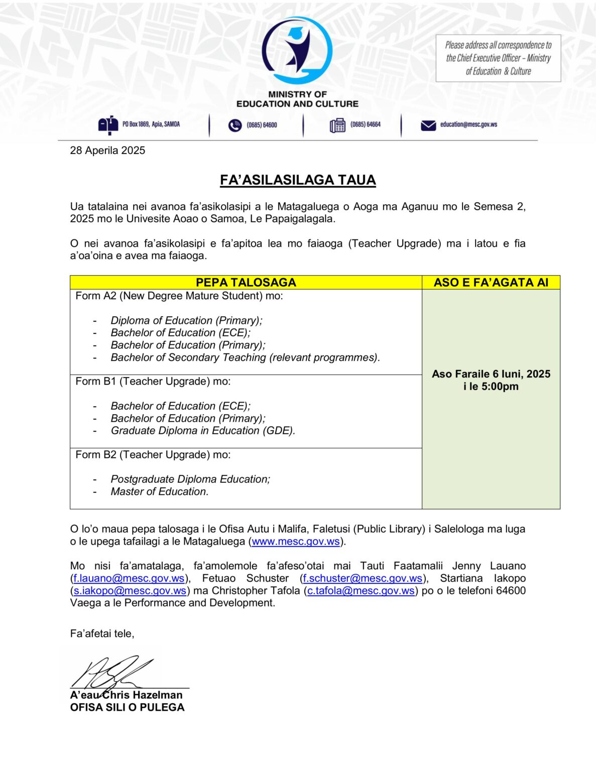 Notices – Ministry of Education and Culture
